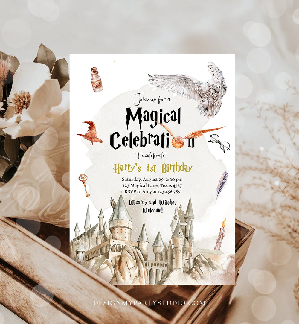 Editable Wizard Birthday Invitation Magical Wizardry School Birthday W ...