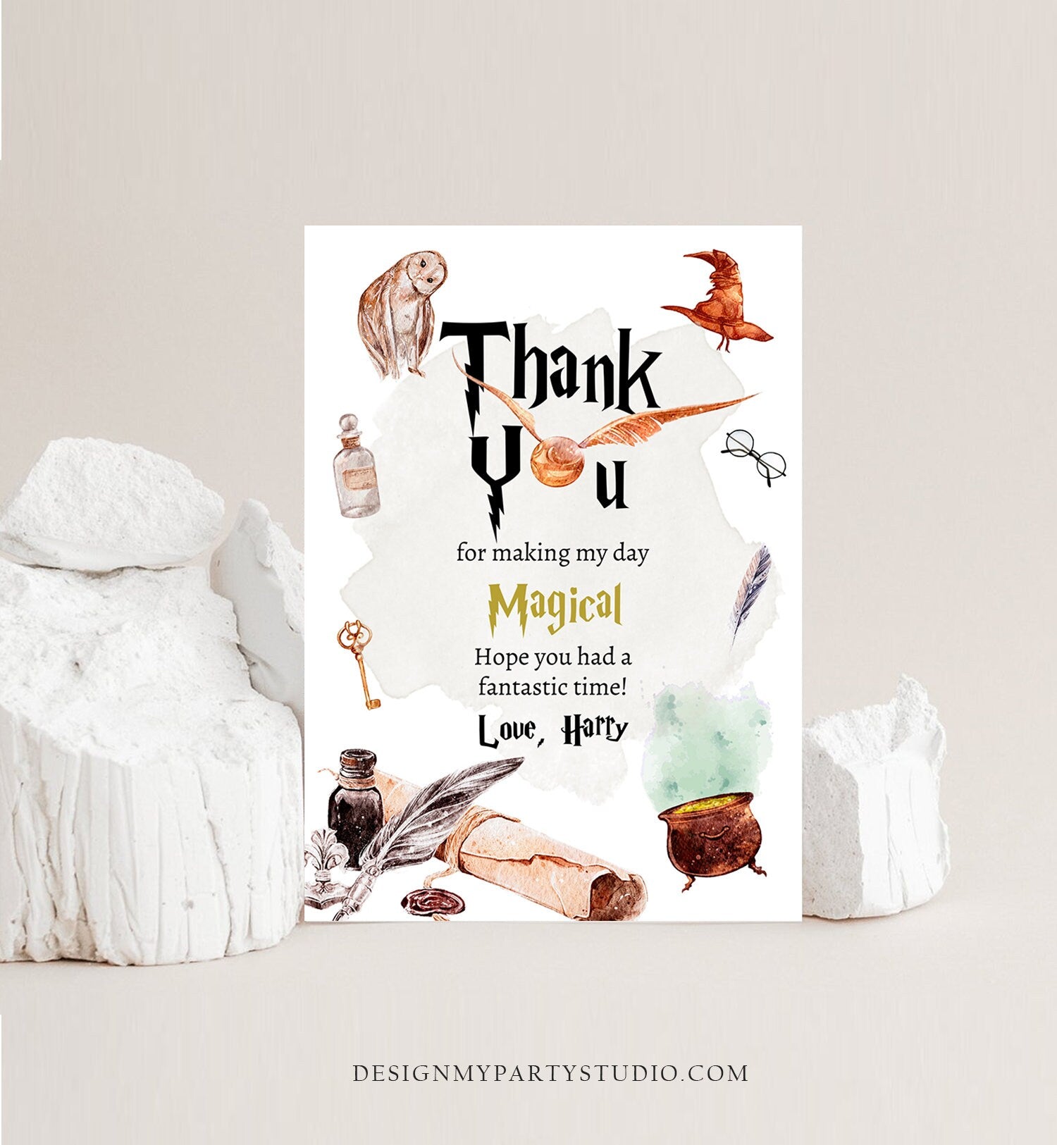 Editable Wizard Thank You Card Wizard Birthday The Chosen One Magical ...