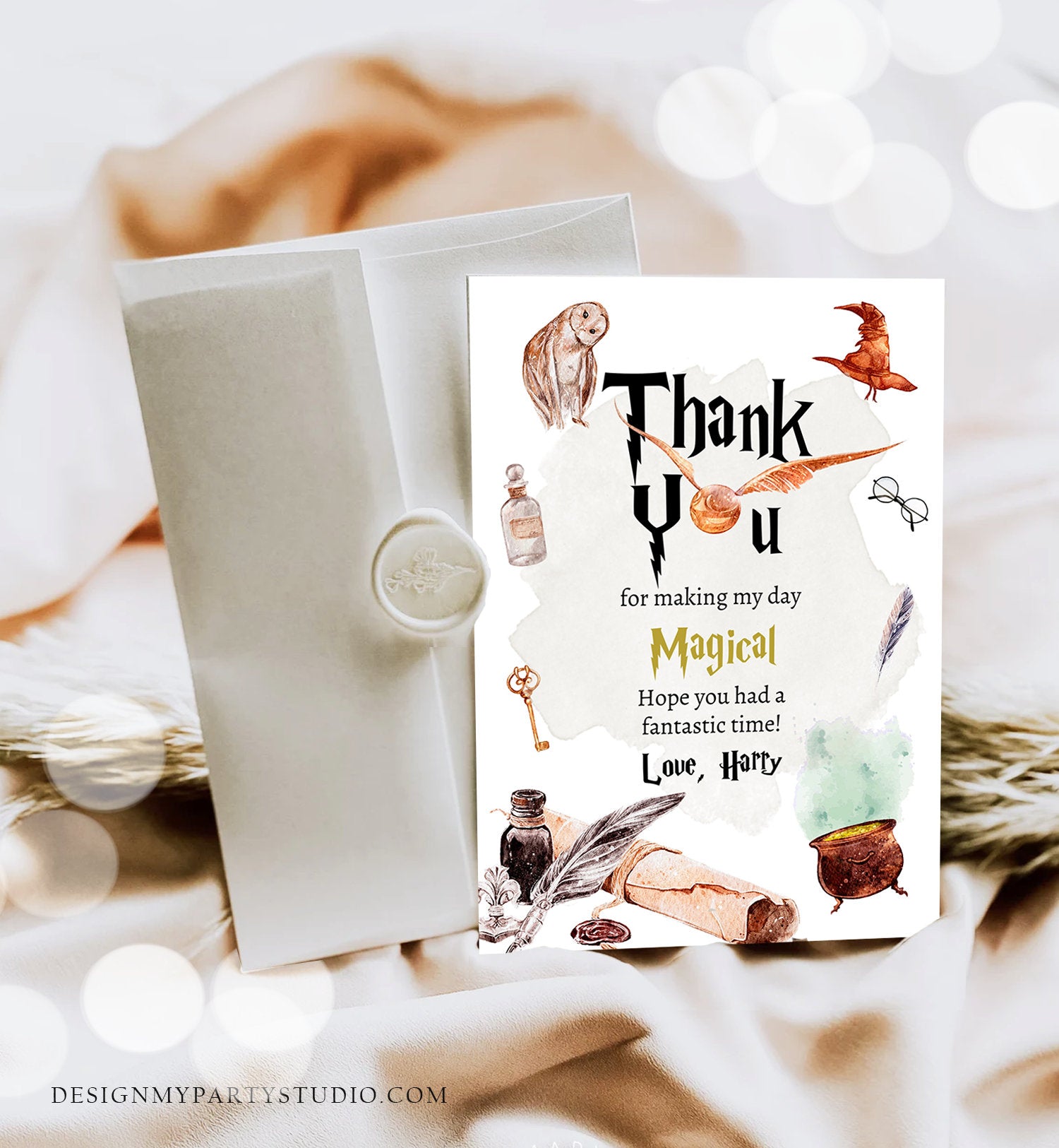 Editable Wizard Thank You Card Wizard Birthday The Chosen One Magical ...