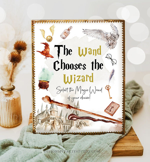 Wizard Party Sign Wizard Birthday Sign Wand Chooses the Wizard Party D ...