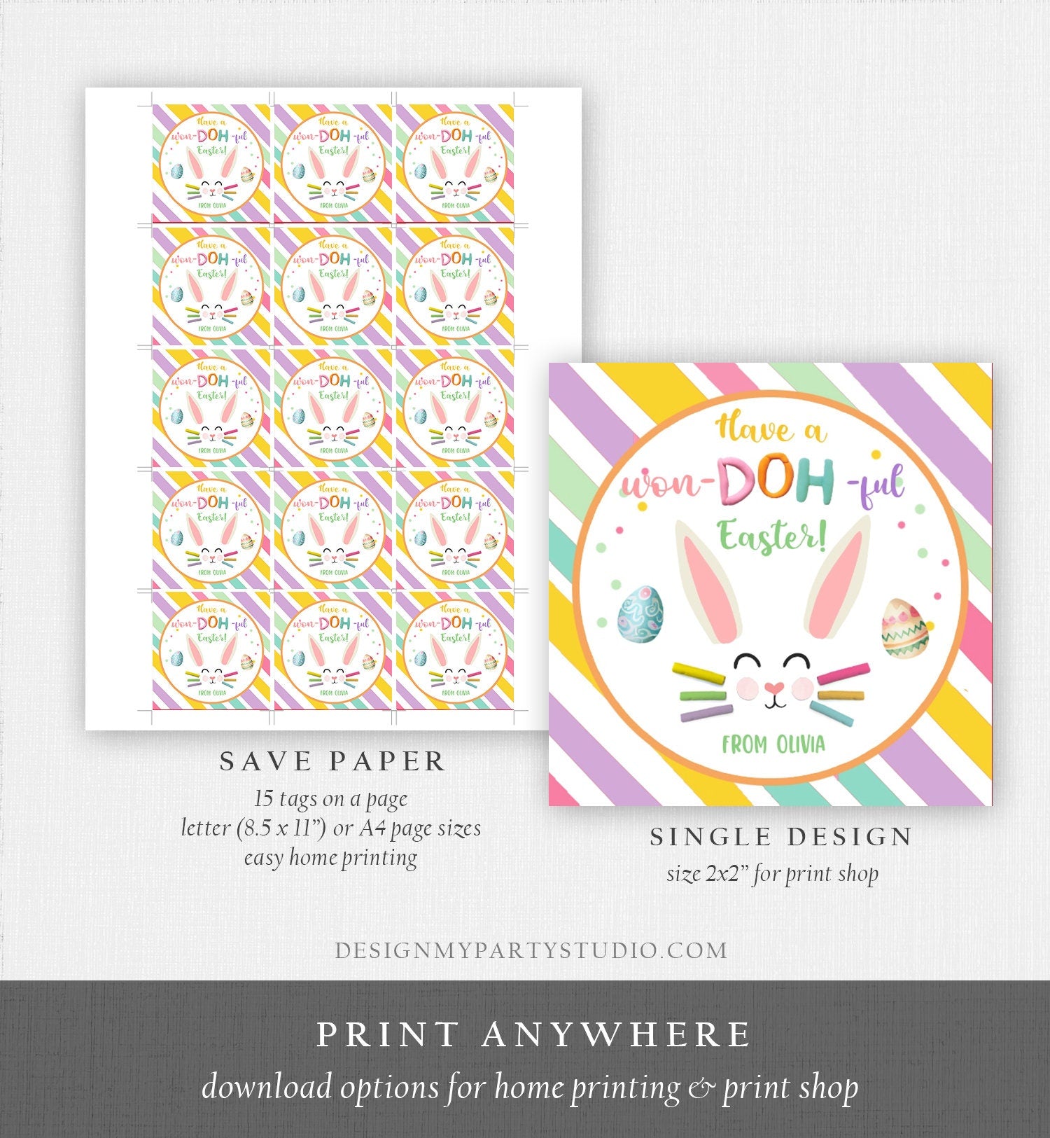 Editable Play-Doh Easter Gift Tags Easter Favor Tags Clay Toy Easter C ...