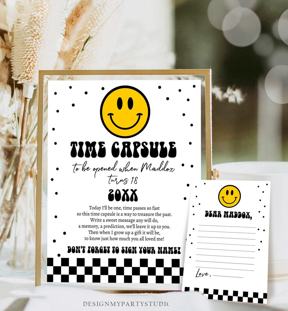 Editable Smiley Face Time Capsule First Birthday Party One Happy Dude ...
