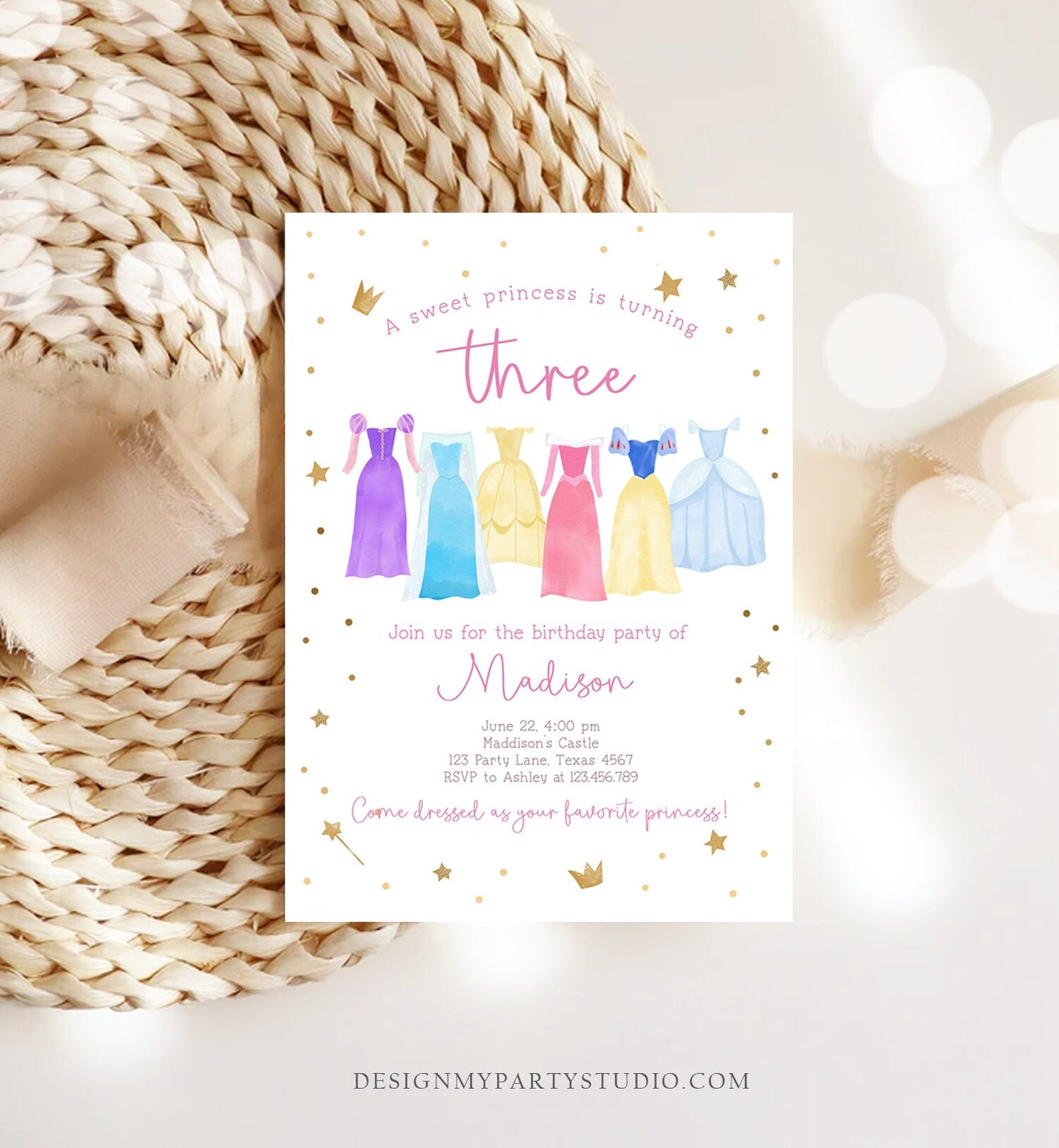 Editable Princess Birthday Invitation Princess Dress-Up Invite Royal B ...