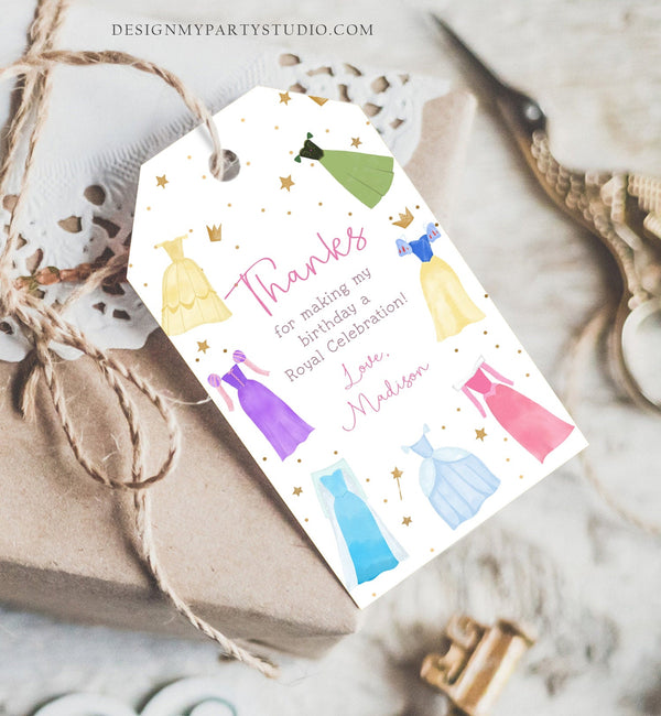 Editable Princess Favor Tags Thank You Girl Birthday Royal Party Princ ...