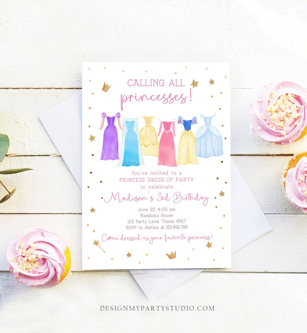Editable Princess Birthday Invitation Princess Dress-Up Invite Royal B ...