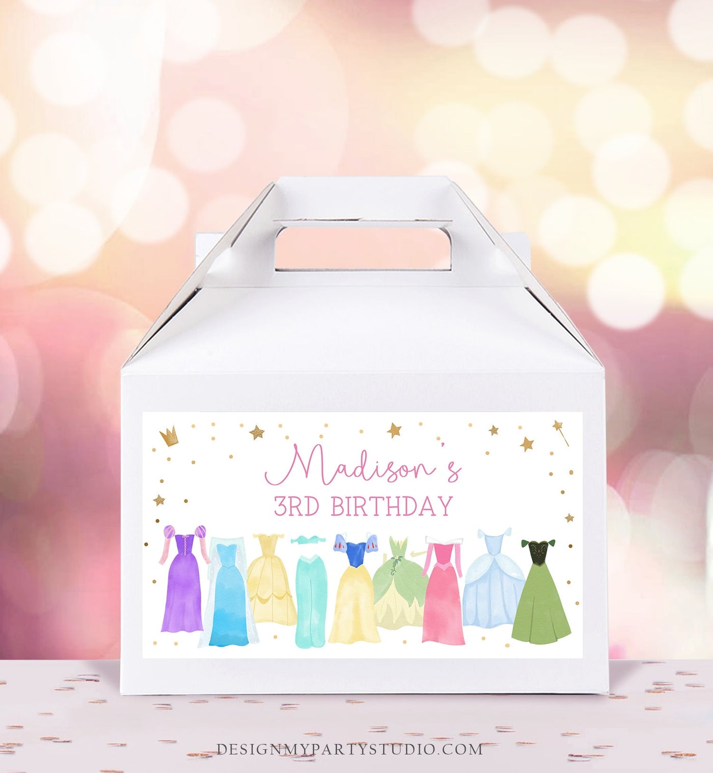 Editable Princess Gable Gift Box Label Royal Princess Birthday Girl Tr ...