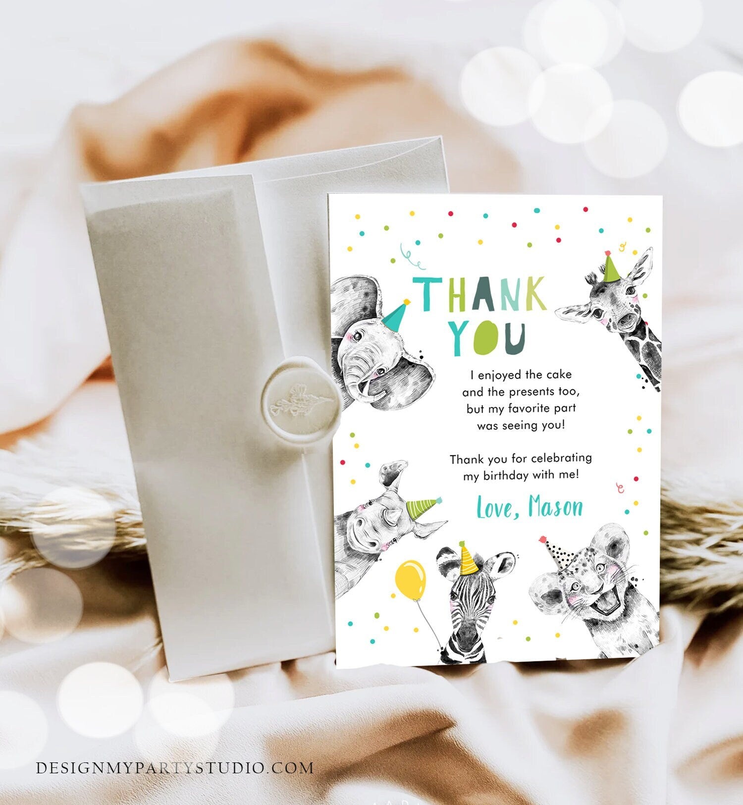 Editable Thank You Card Safari Animals Wild One Two Wild Thank You Not ...