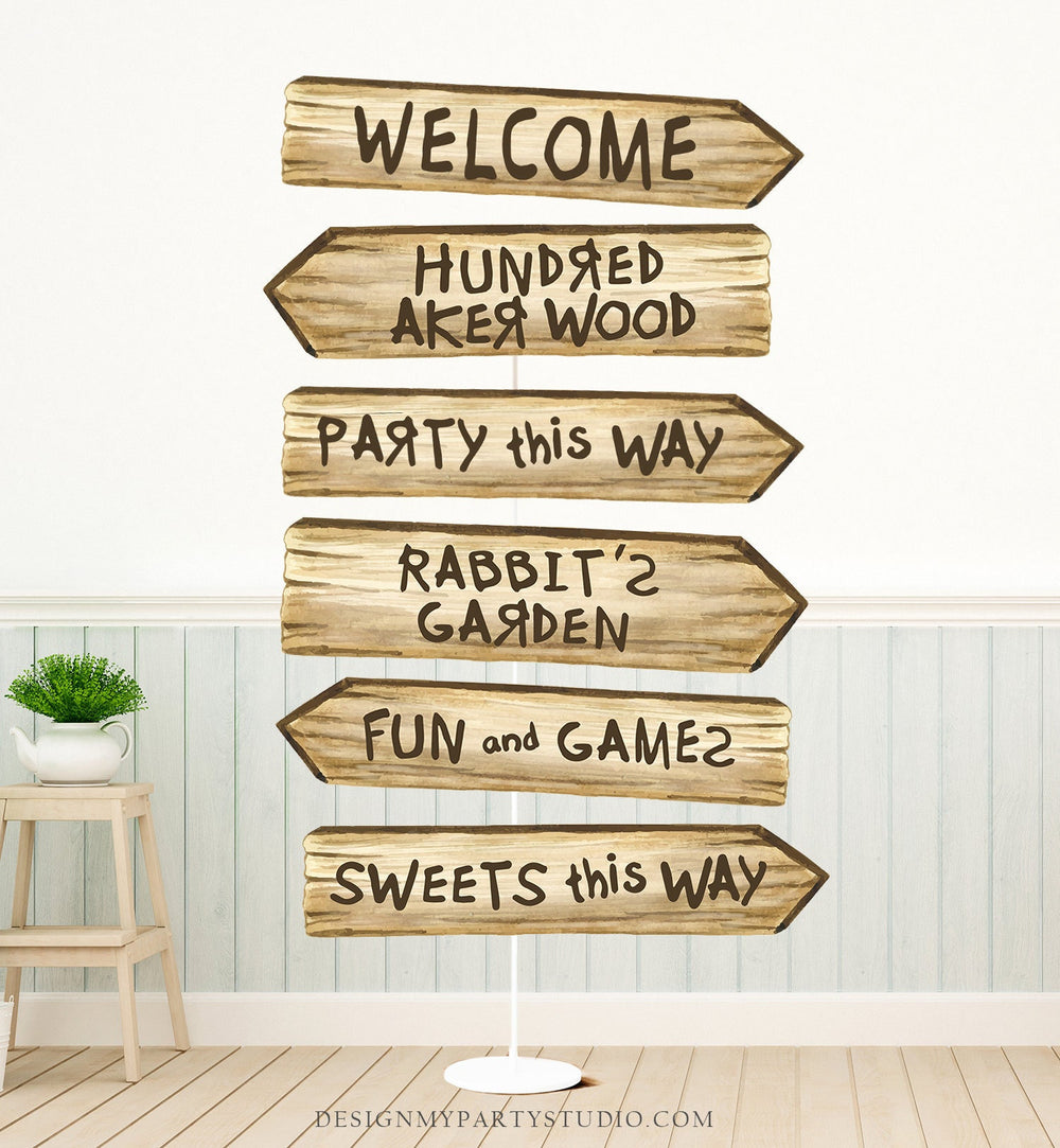 Printable Winnie The Pooh Arrow Signs Pooh Birthday Party Decor Classi ...