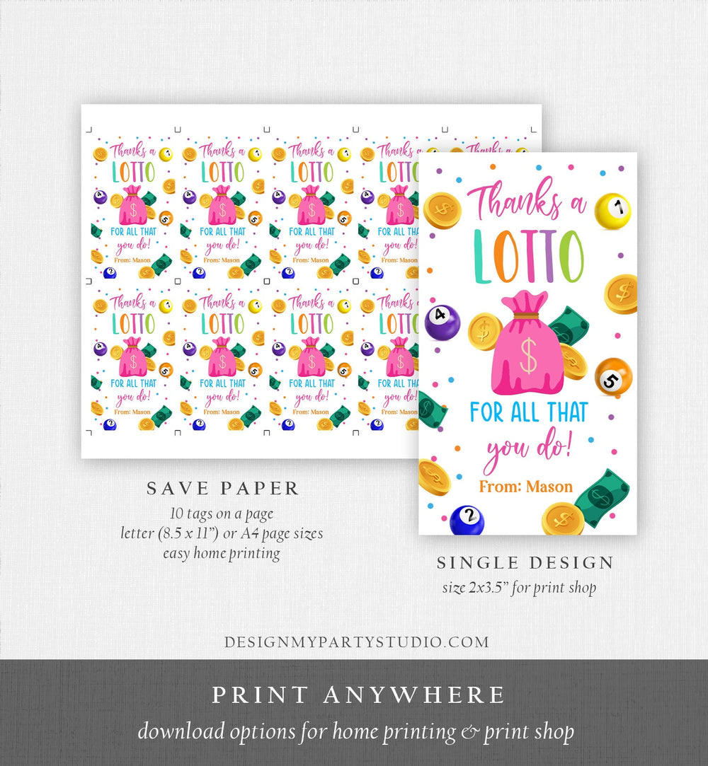 Editable Lottery Gift Tags Thanks a Lotto For All That You Do Teacher ...