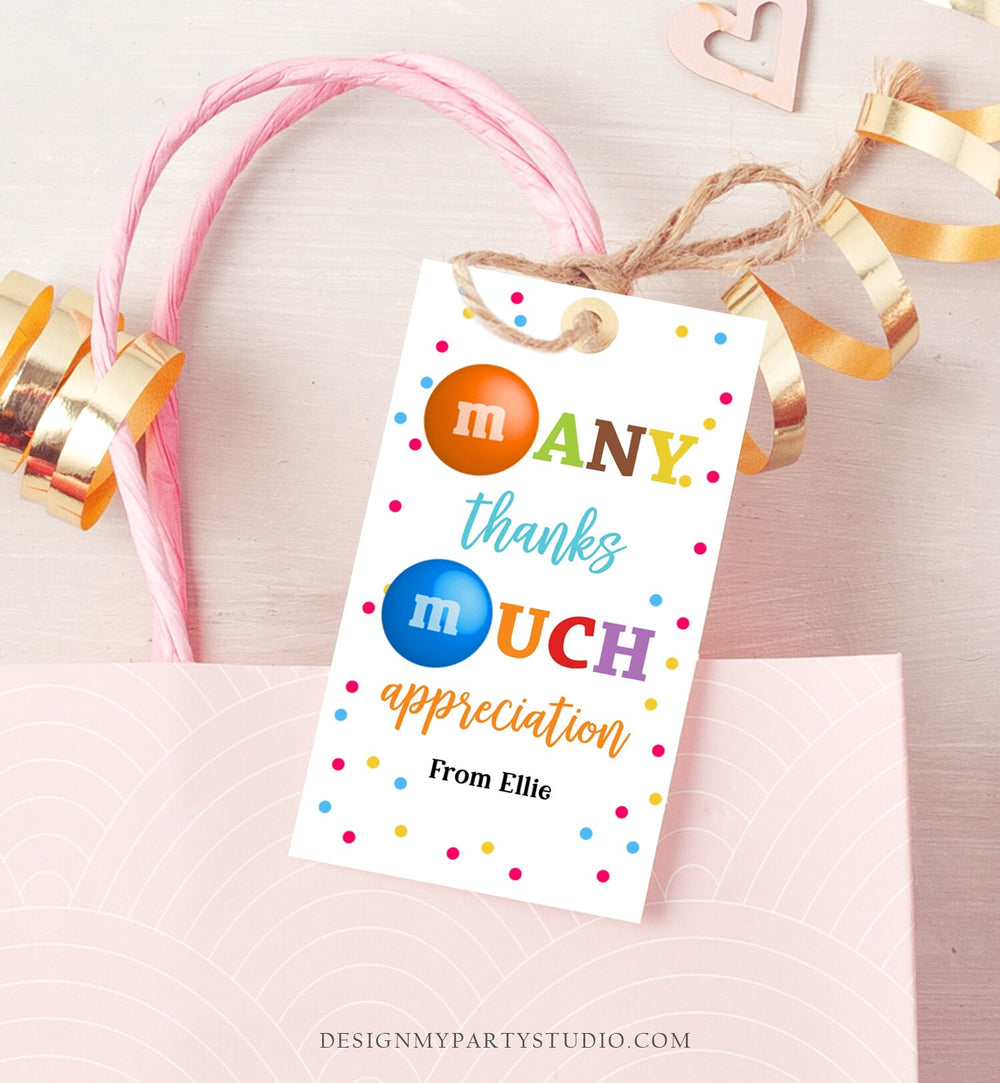 Editable M&M Candy Tag Many Thanks Teacher Appreciation Tag Candy Gift ...