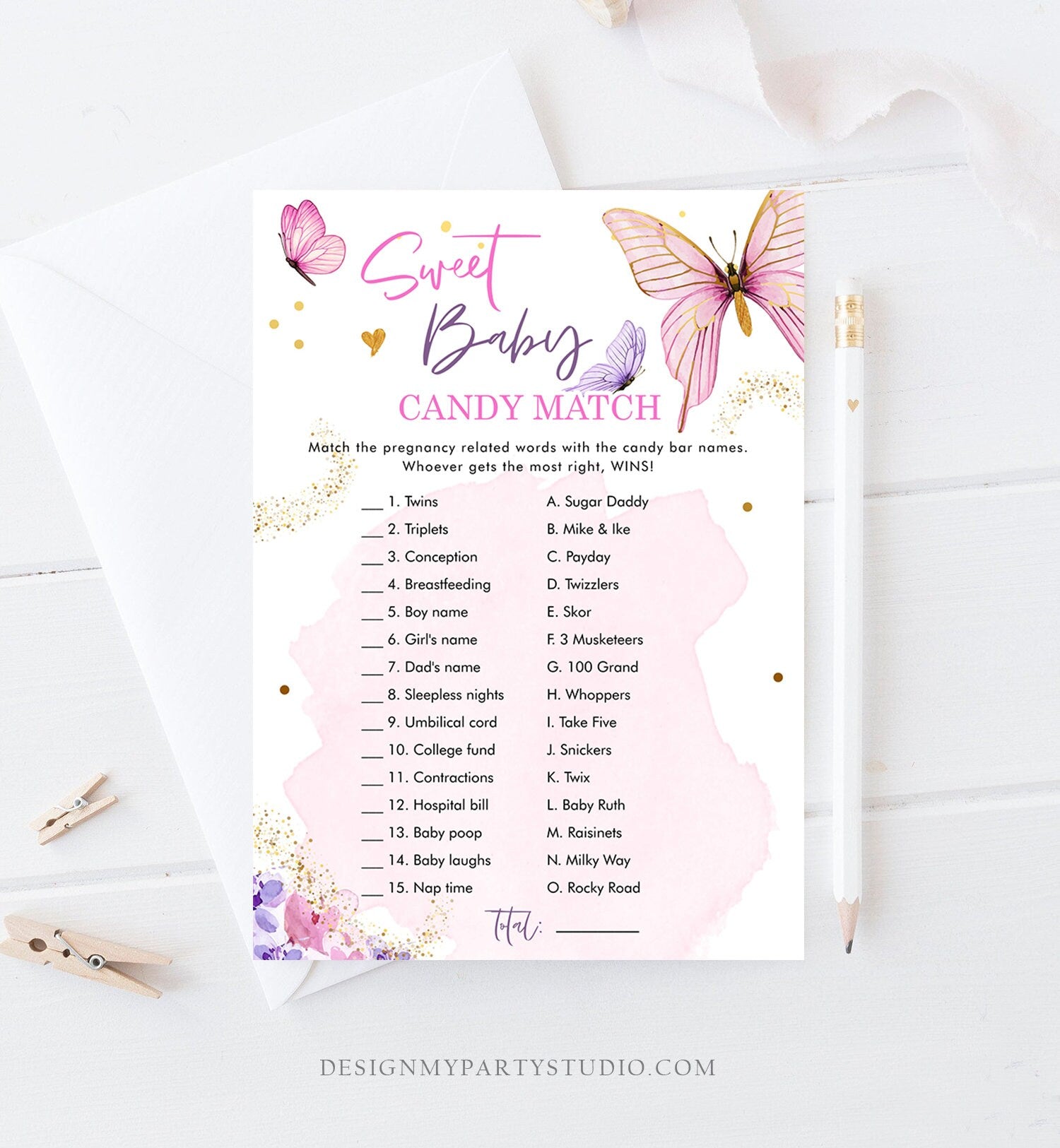 Editable Sweet Baby Candy Match Baby Shower Game Butterfly Baby Shower ...
