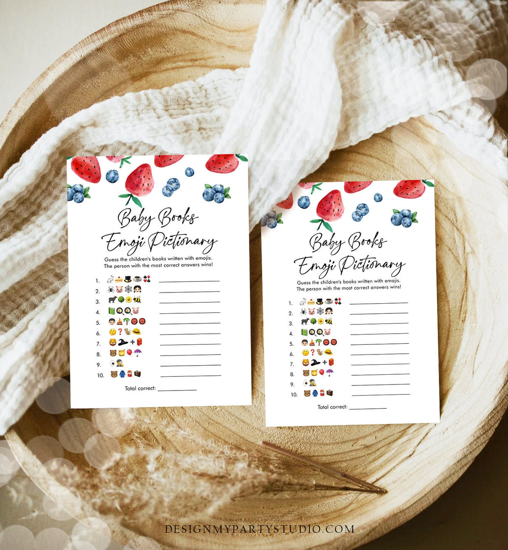 Editable Baby Book Pictionary Baby Shower Game Emoji Strawberry Bluebe ...