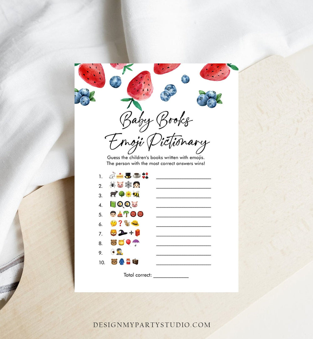 Editable Baby Book Pictionary Baby Shower Game Emoji Strawberry Bluebe ...