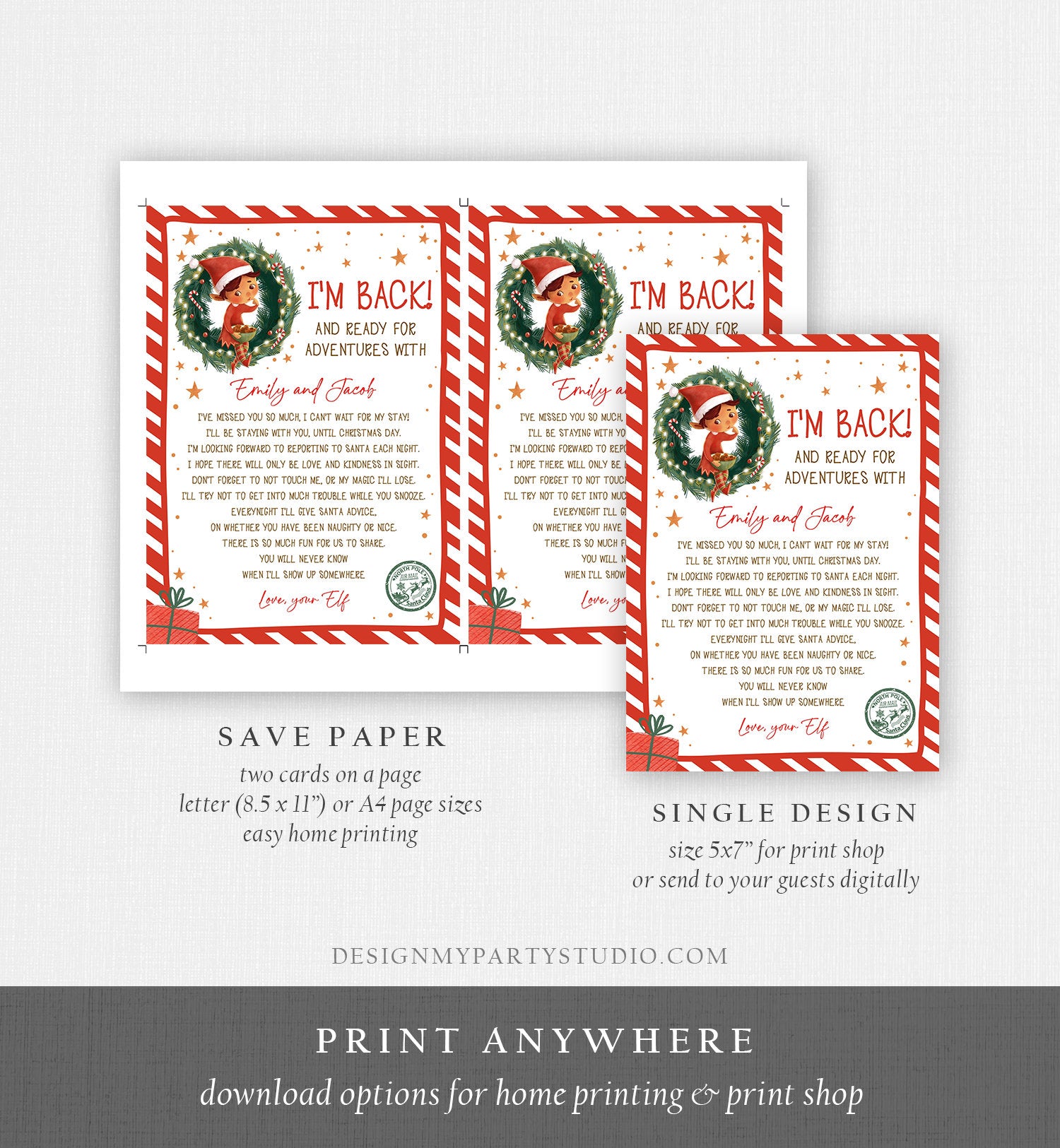 Editable Elf Arrival Letter Return Letter Christmas Elf I'm Back Elf W ...